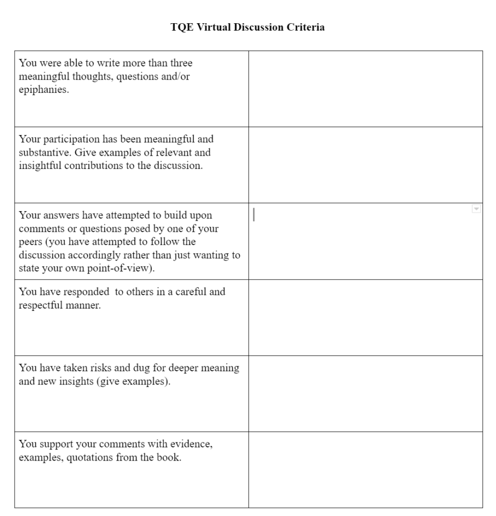 Making Virtual Class Discussions Engaging Using the TQE Method ...